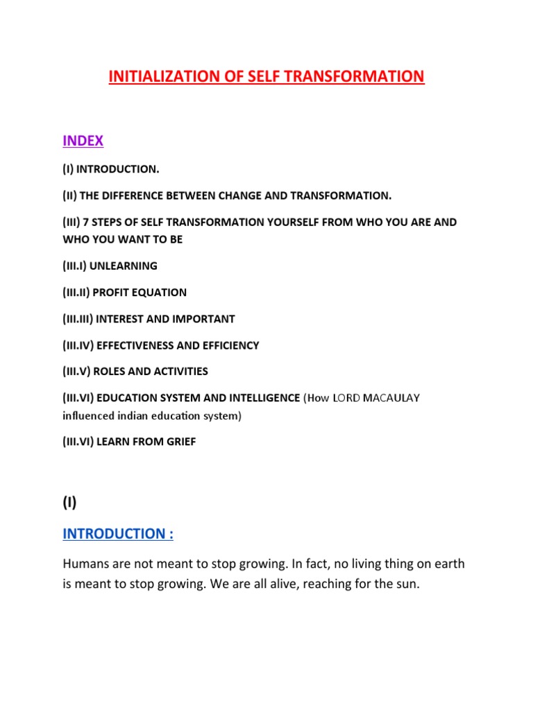 Initialization of Self Transformation: Index | PDF | Efficiency | Employment