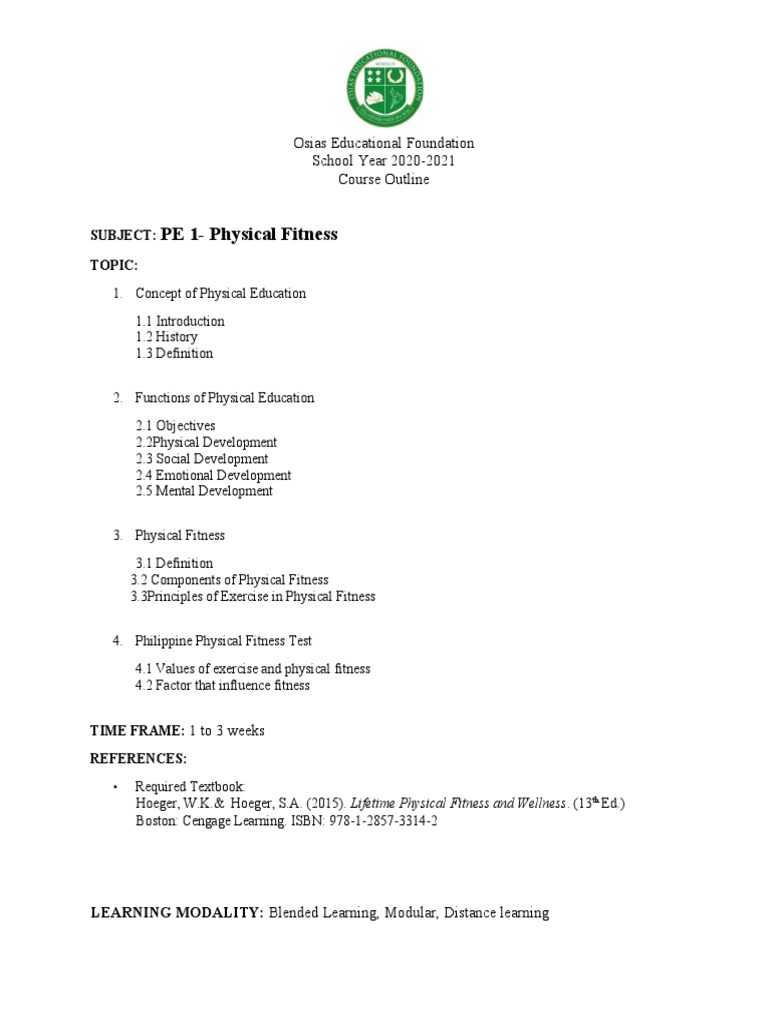 PE 1-Physical Fitness: Osias Educational Foundation School Year 2020 ...