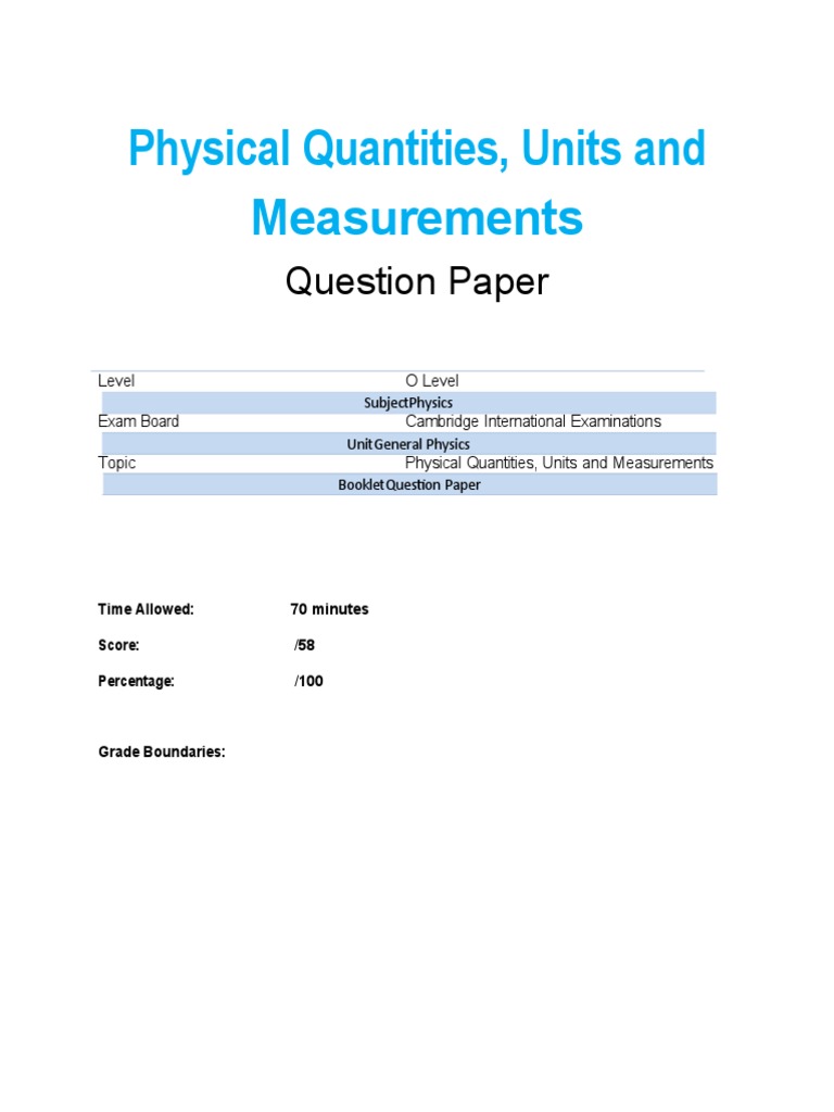 1-Physical - Quantities-Units-Measurements Mcqs | PDF | Velocity | Force