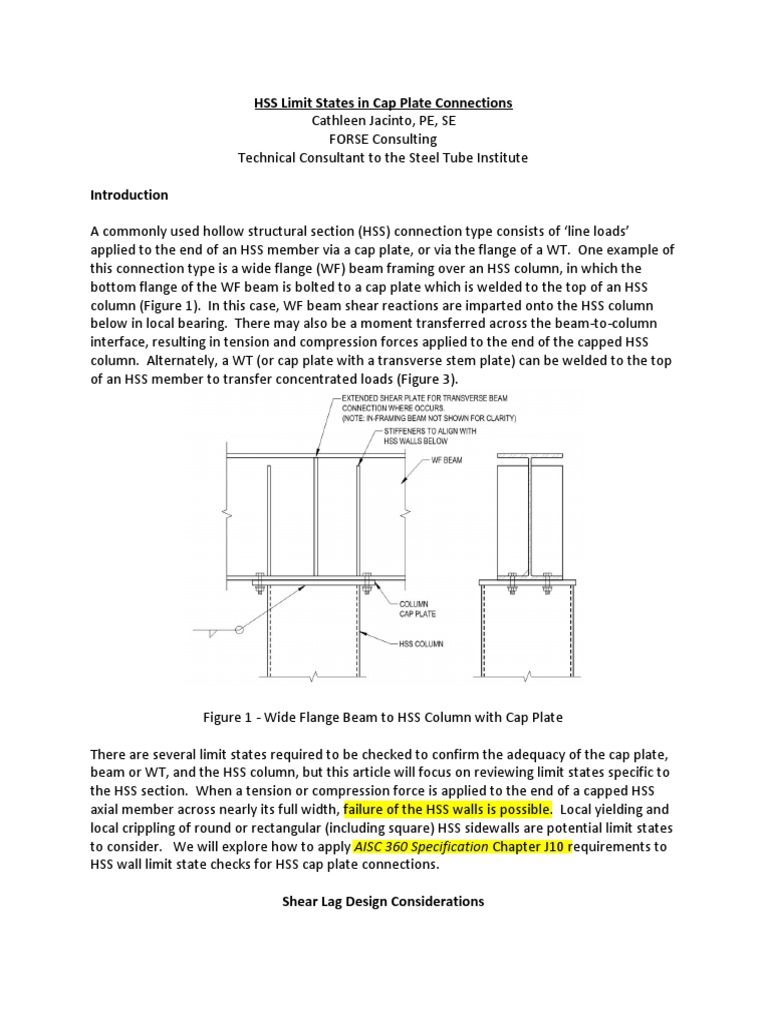 HSS Cap Plate Connection | PDF | Beam (Structure) | Yield (Engineering)