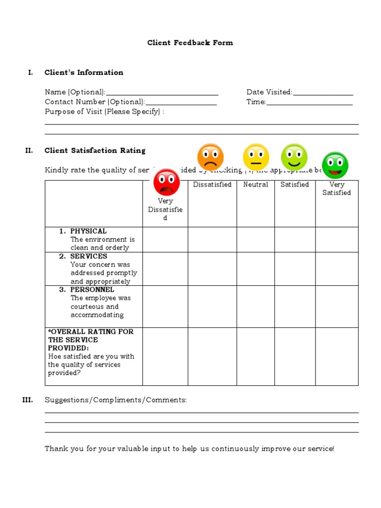 Client Feedback Form: 1. Physical | PDF | Career & Growth | Business