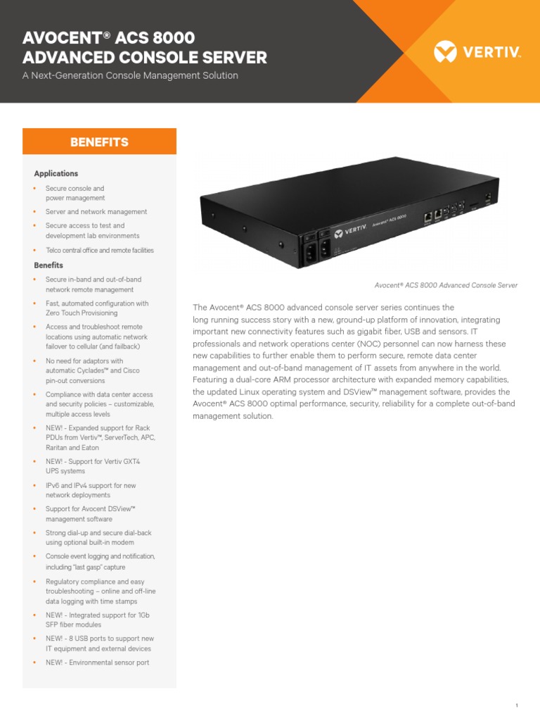 Avocent® Acs 8000 Advanced Console Server: Benefits | PDF | Radius | Secure Shell