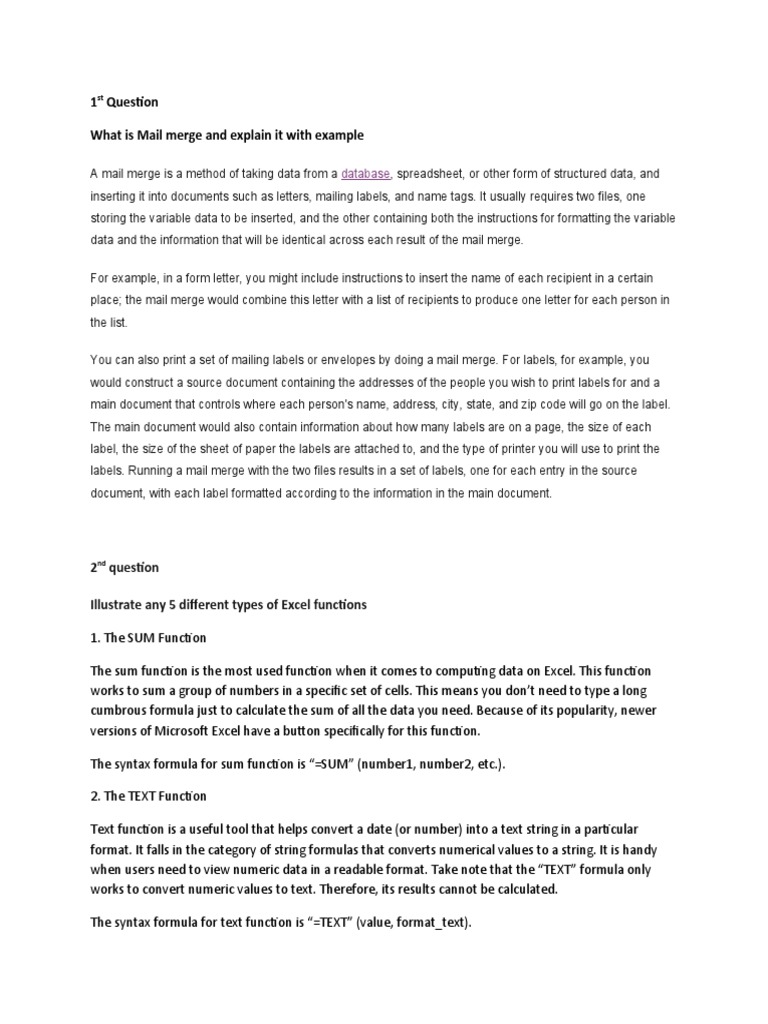1 What Is Mail Merge and Explain It With Example: Database | PDF ...