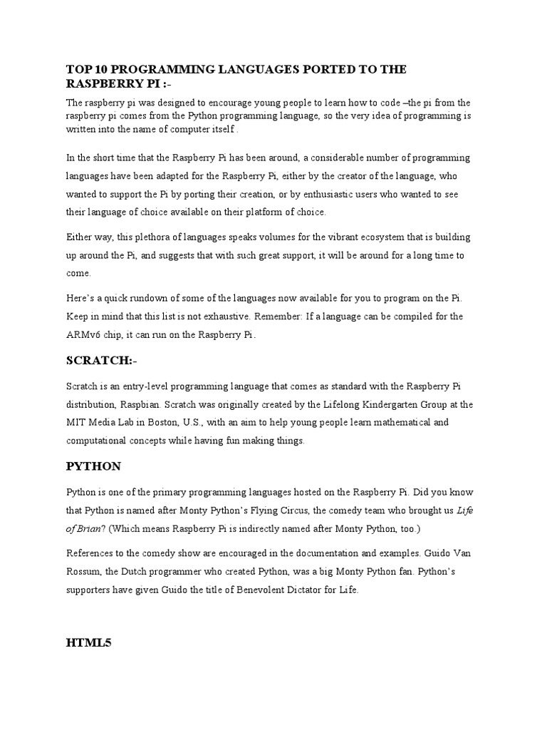 Top 10 Programming Languages Ported To The Raspberry Pi | PDF | Java ...