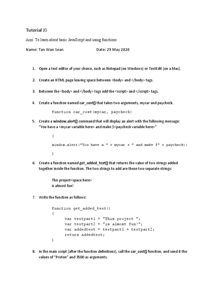 Tutorial J3: Name: Tan Wan Sean Date: 29 May 2020 | PDF | Software ...