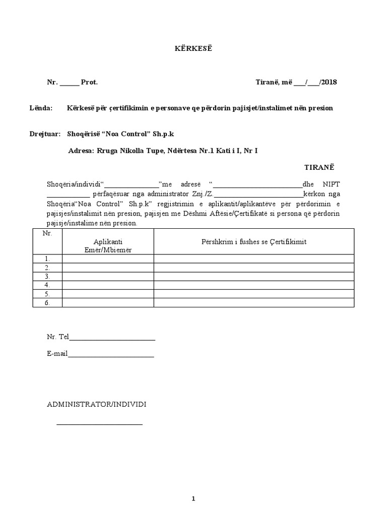 Kerkese Per Aplikim Noacontrol | PDF