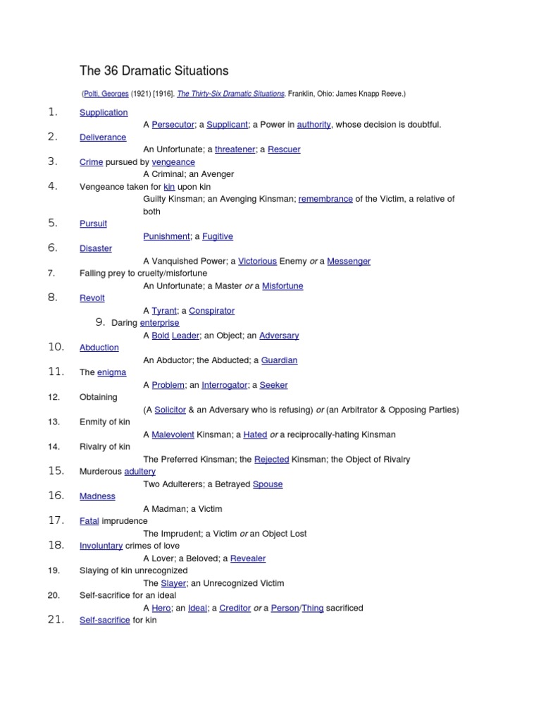 The Thirty-Six Dramatic Situations: An Analysis of Polti's Taxonomy of ...