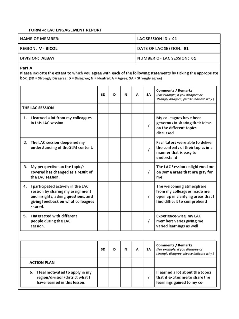 LAC Engagement Report Form 4 | PDF | Neuropsychological Assessment ...
