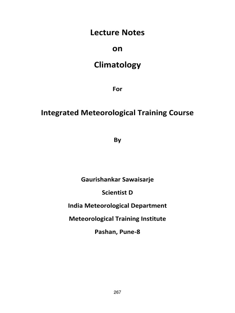 Lecture Notes On Climatology: Integrated Meteorological Training Course ...
