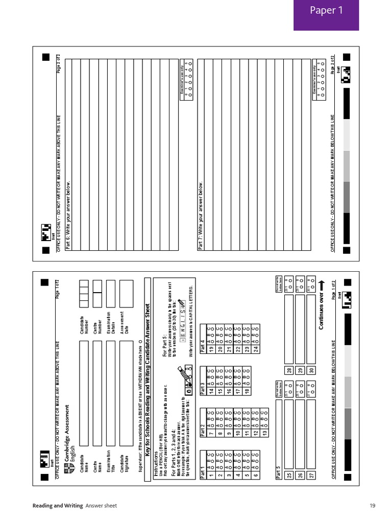 Reading and Writing Answer Sheet | Download Free PDF | Learning