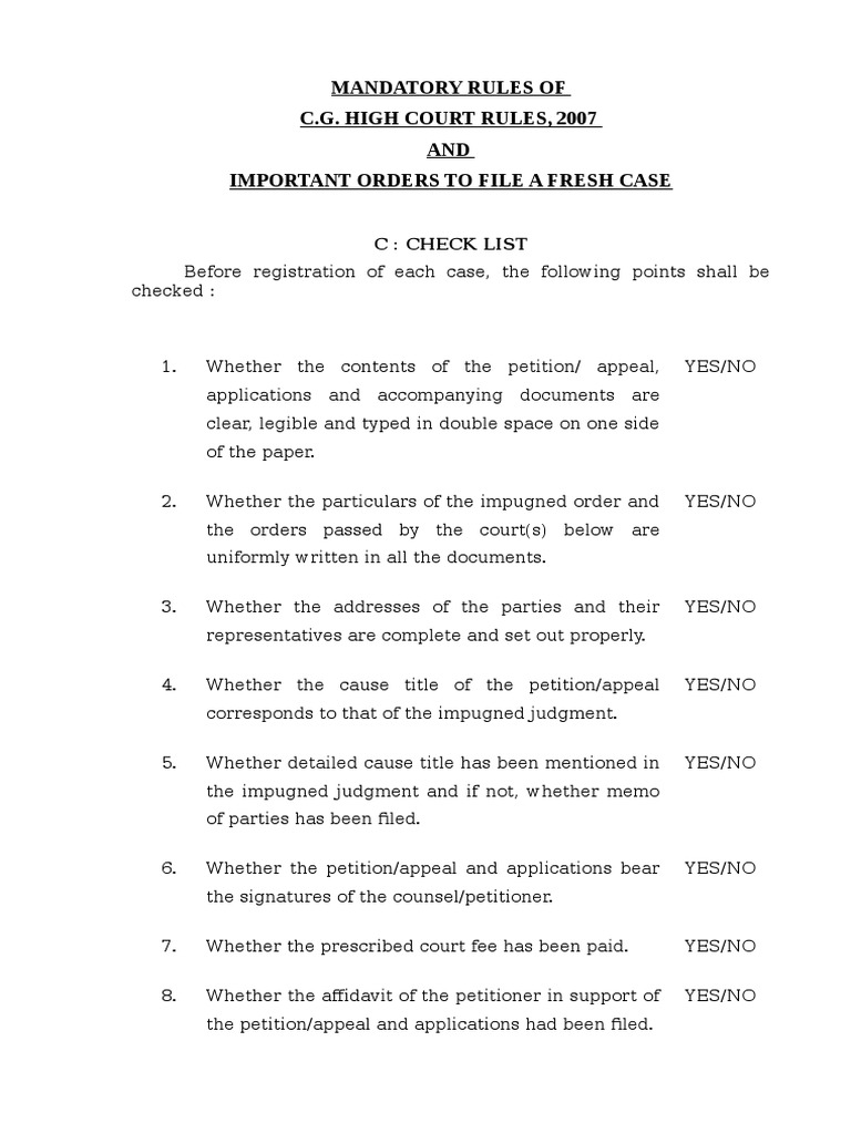 C.G. High Court Rules and Orders 2007 | PDF | Bail | Interlocutory Appeal