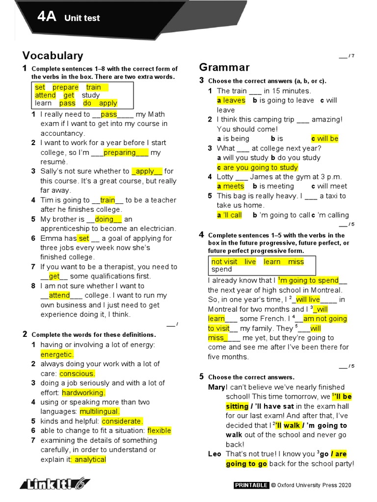 Vocabulary Grammar: Unit Test | PDF | Test (Assessment) | Linguistics