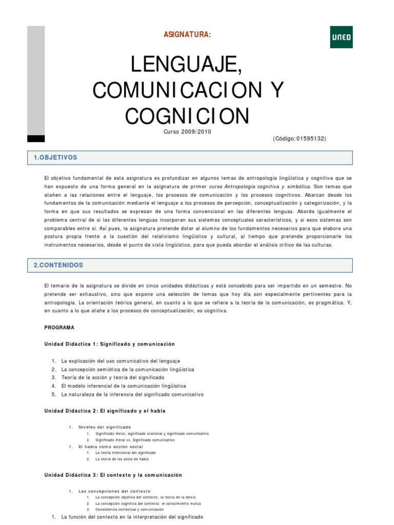 Lenguaje, Comunicaci - N y Cognici - N | PDF | Comunicación | Lingüística