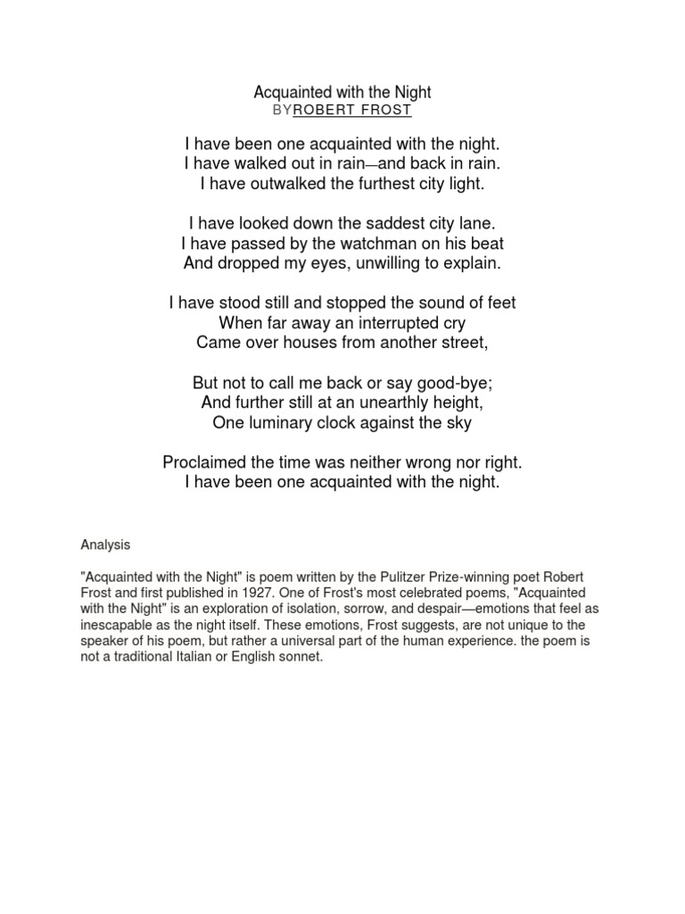 Acquainted by Night-Robert Frost PDF | PDF