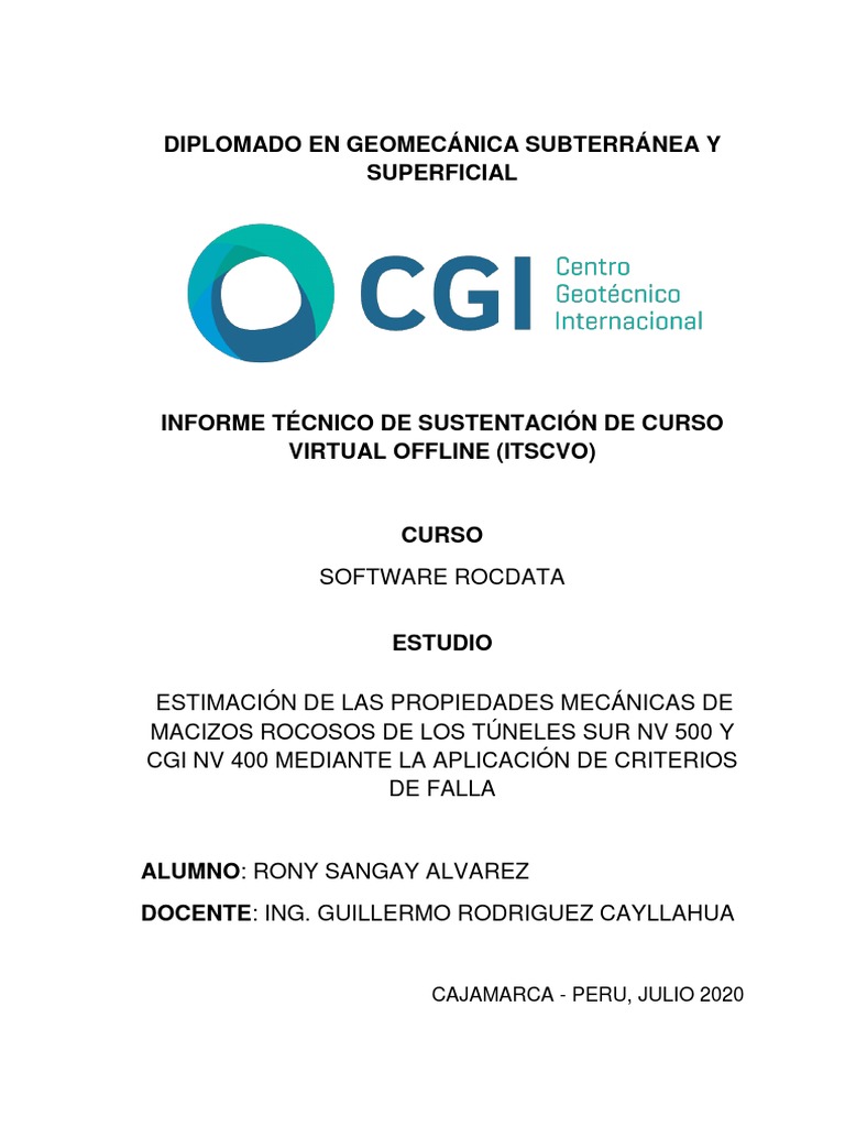 ITSCVO SOFTWARE ROCDATA - Rony SANGAY ÁLVAREZ | PDF | Túnel | Resistencia de materiales