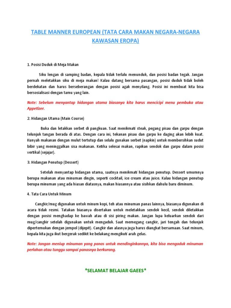 TABLE MANNER Australia | PDF