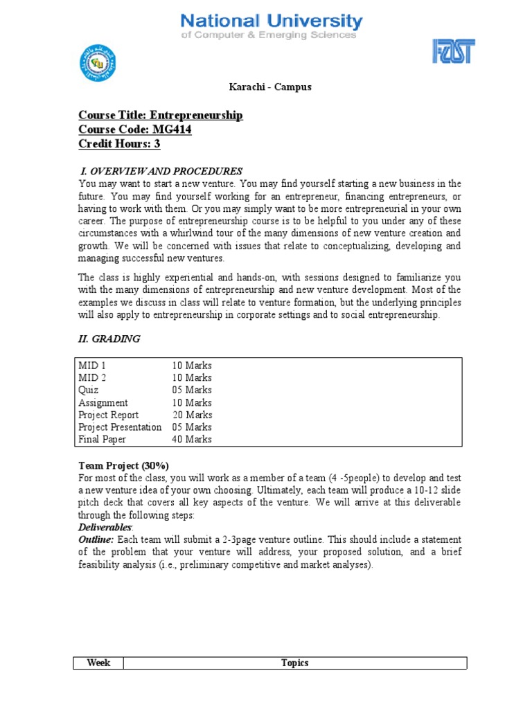 Entrepreneurship Course Outline 2020 | PDF | Entrepreneurship | Cognition