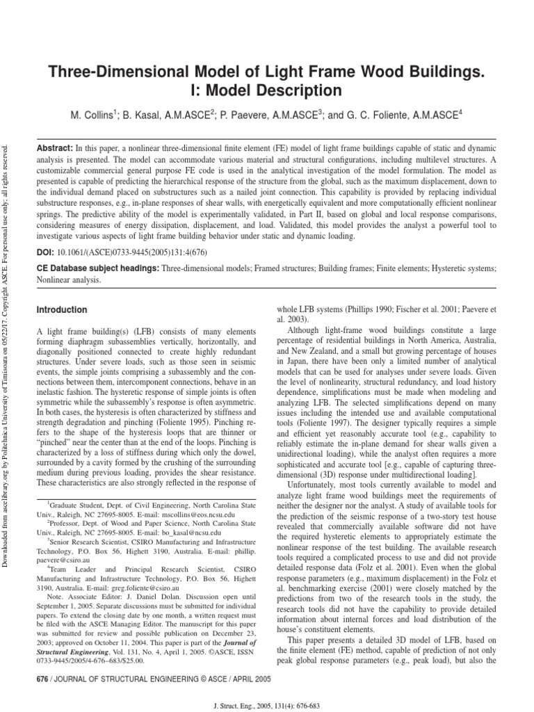 Three-Dimensional Model of Light Frame Wood Buildings | PDF | Hysteresis | Framing (Construction)