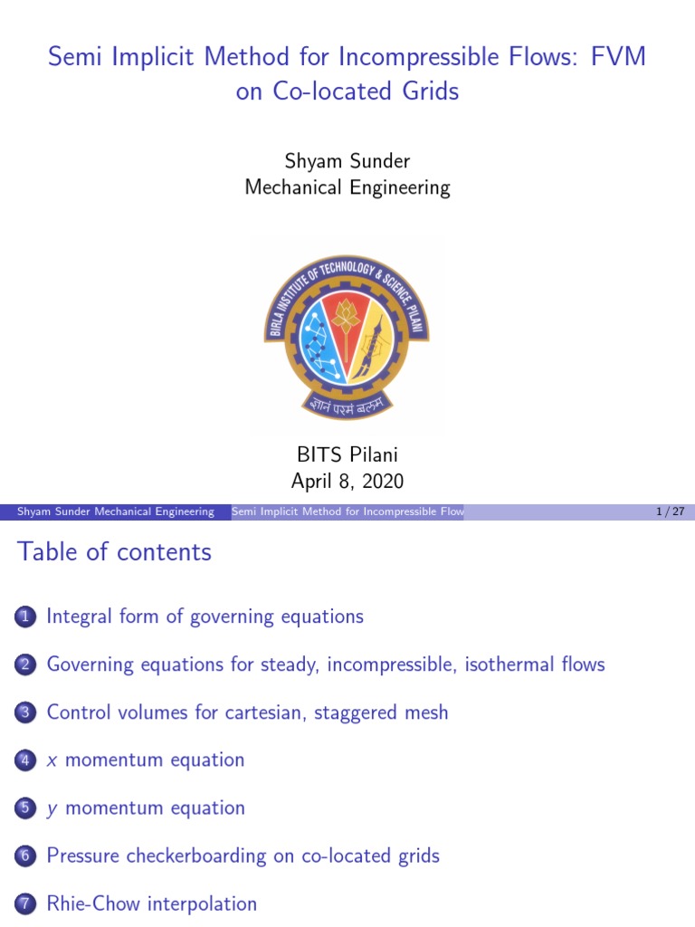 Semi Implicit Method For Incompressible Flows: FVM On Co-Located Grids | PDF | Fluid Dynamics ...