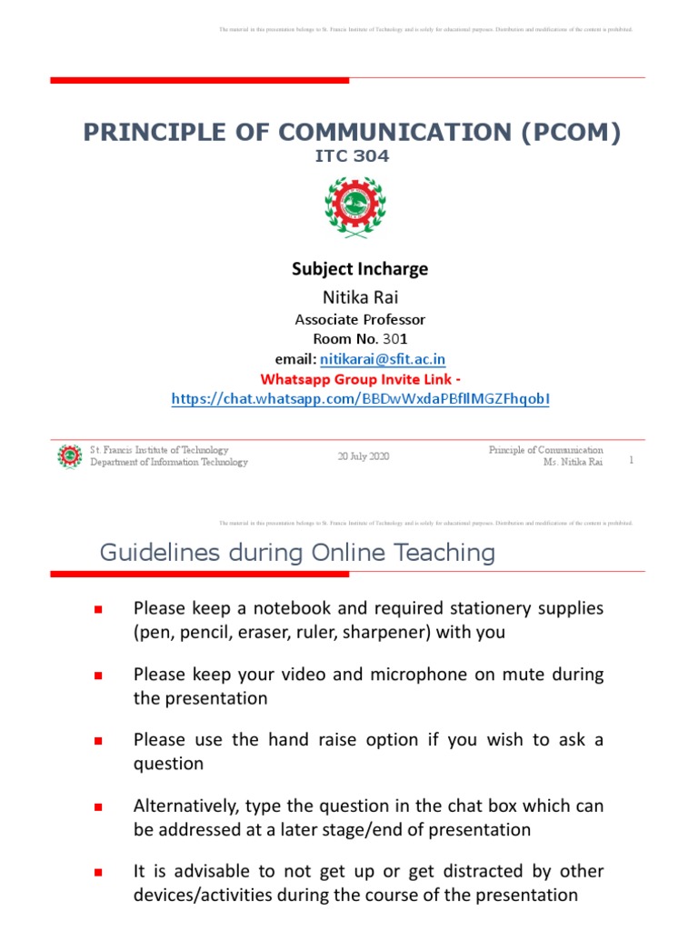 Principle of Communication (Pcom) : Subject Incharge Nitika Rai | PDF ...