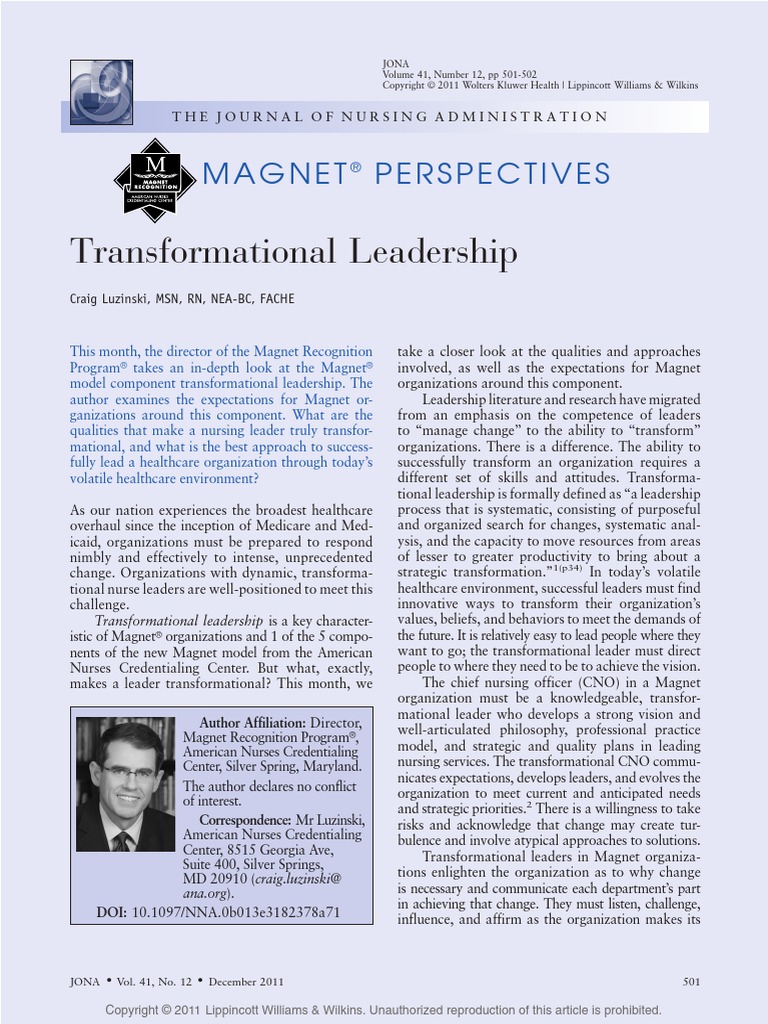 Transformational Leadership: Magnet Perspectives | PDF ...
