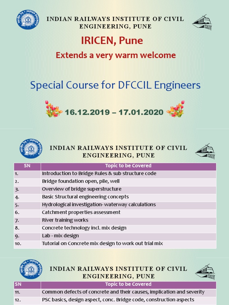 IRICEN Pune Special Course for DFCCIL Engineers | PDF | Bridge ...