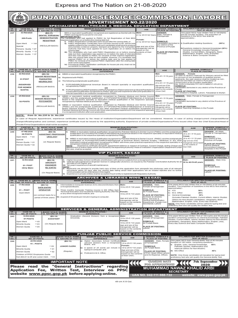 Advt No. 22-2020 | PDF | Doctor Of Medicine | Dental Degree