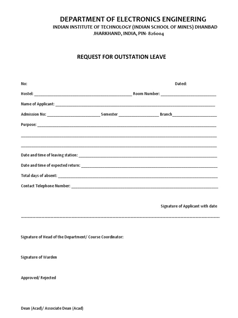 Department of Electronics Engineering: Request For Outstation Leave | PDF