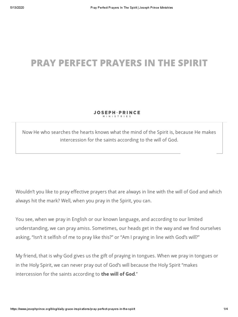 Pray Perfect Prayers in The Spirit - Joseph Prince Ministries | PDF ...
