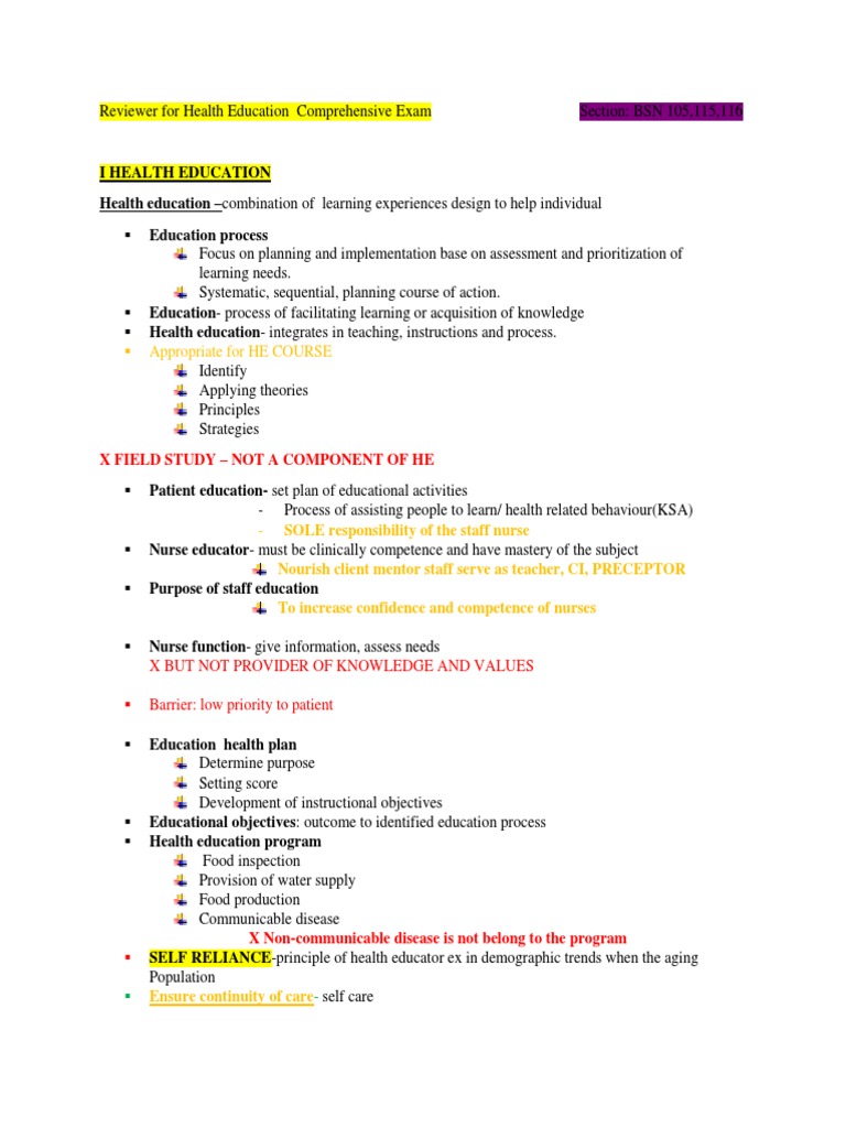 HE Reviewer Comprehensive Exam | PDF | Health Education | Learning