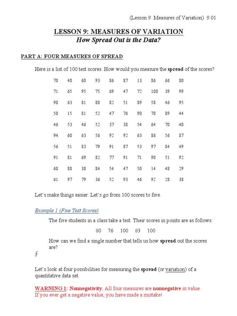 Lesson 9: Measures of Variation: How Spread Out Is The Data? | PDF ...