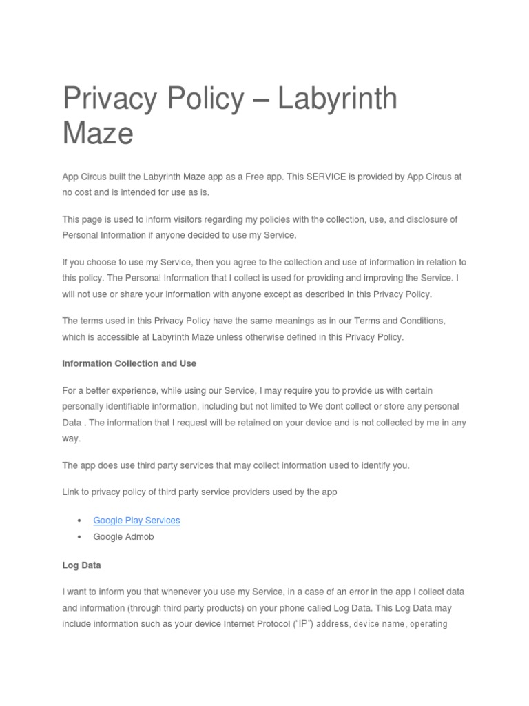 Labyrinth Maze App Privacy Policy | PDF | Http Cookie | Internet Privacy