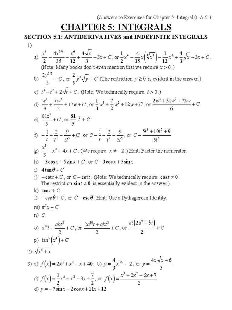 Answers To Exercises For Chapter 5 Integrals | PDF | Integral ...