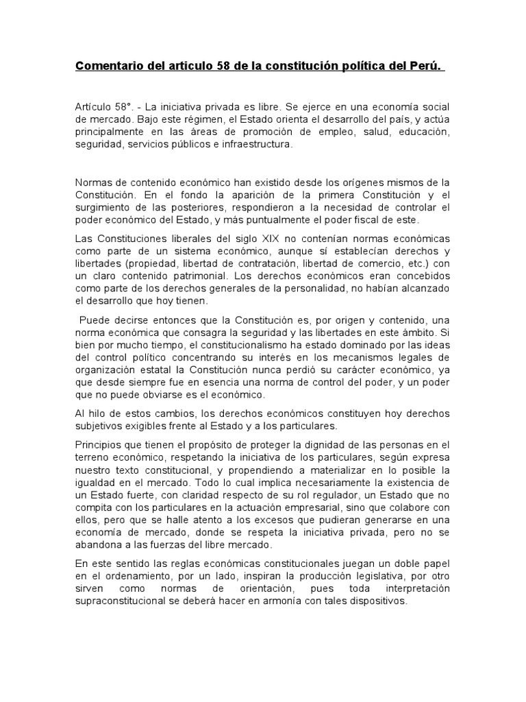 Comentario Del Articulo 58 de La Constitución Política Del Perú | PDF ...
