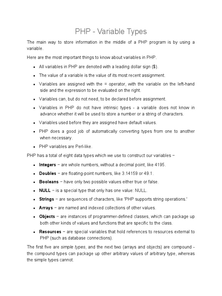 Php Variable Types Pdf Data Type Boolean Data Type 5790