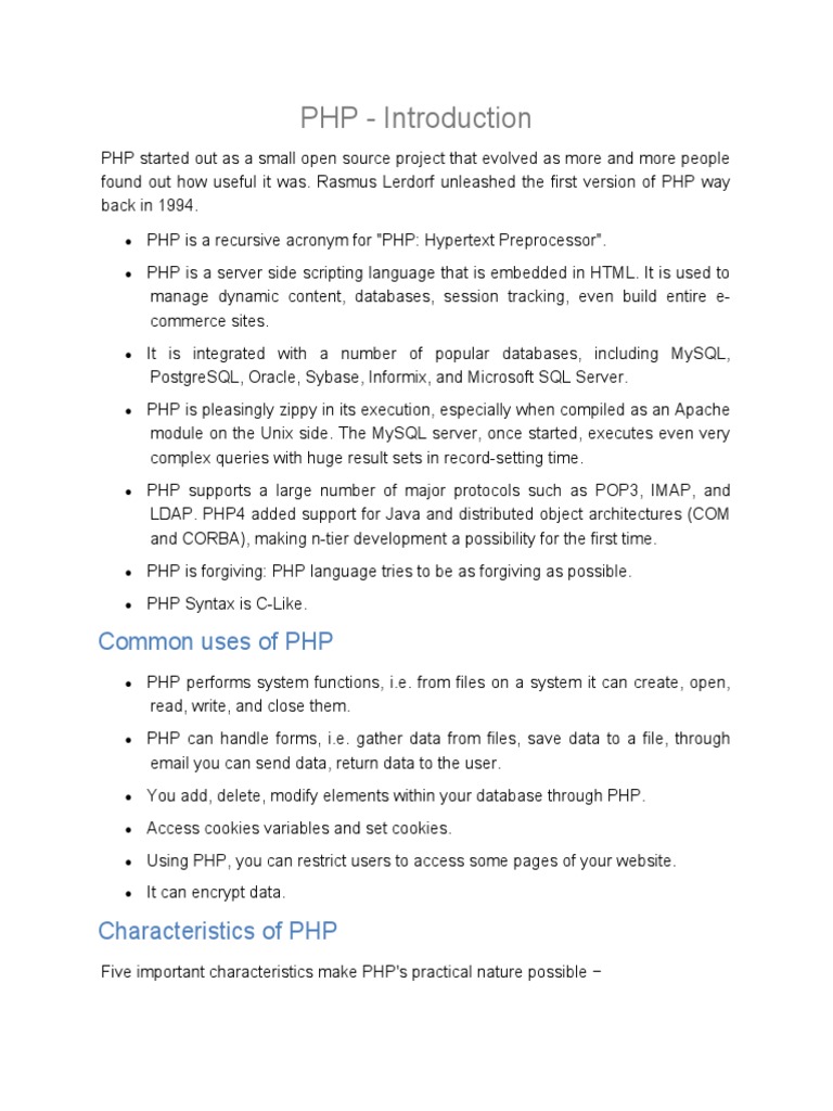 Php Introduction Common Uses Of Php Pdf