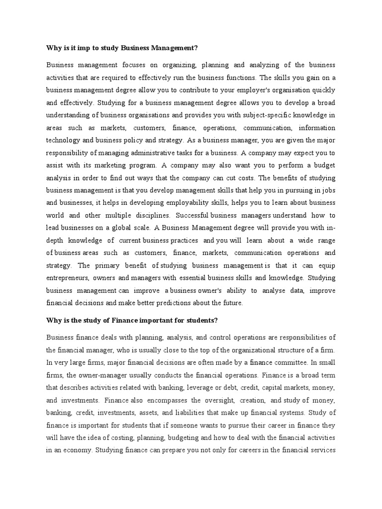 Why Is It Imp To Study Business Management | PDF | Strategic Management ...