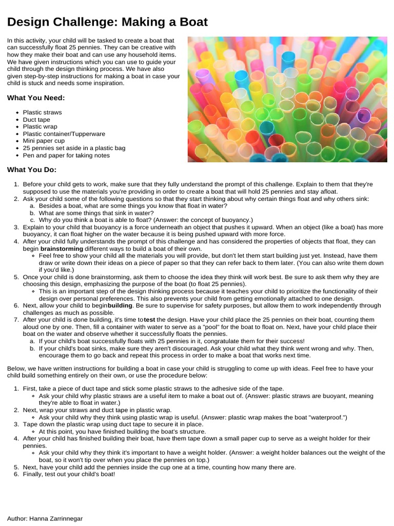 Design Challenge: Making A Boat: What You Need | PDF | Buoyancy | Cognition