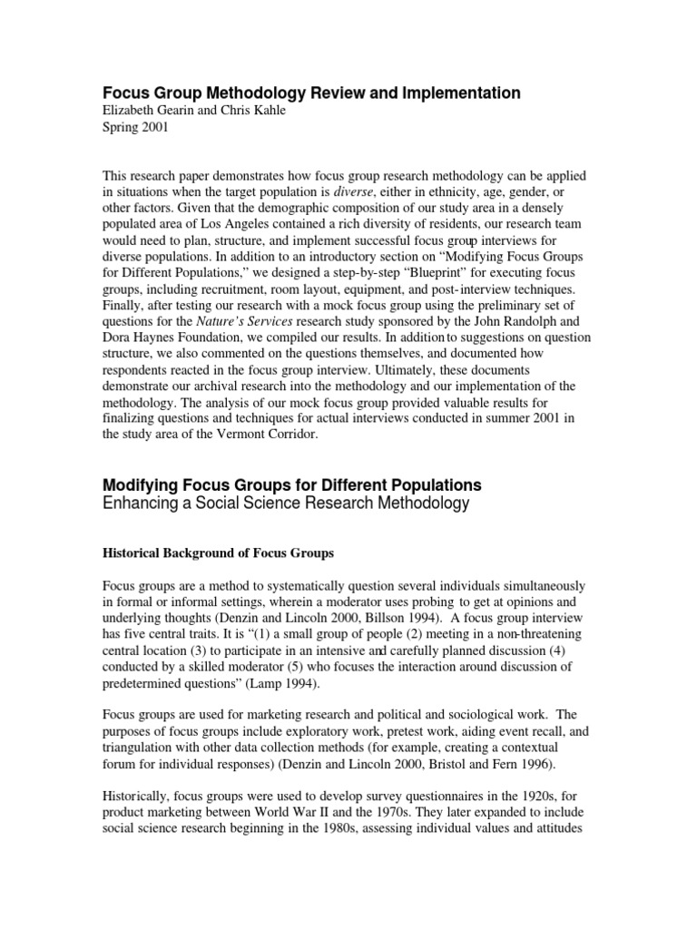 Focus Group Methodology Review and Implementation | PDF | Focus Group | Gender