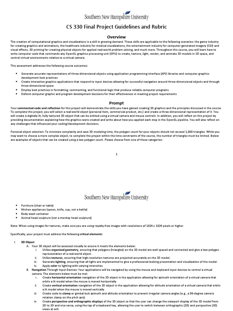 CS 330 Final Project Guidelines and Rubric | PDF | 3 D Computer ...