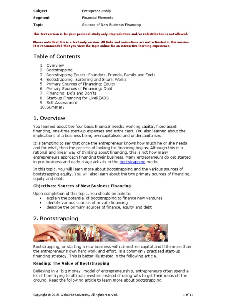 Sources of New Business Financing | PDF | Venture Capital | Corporate ...