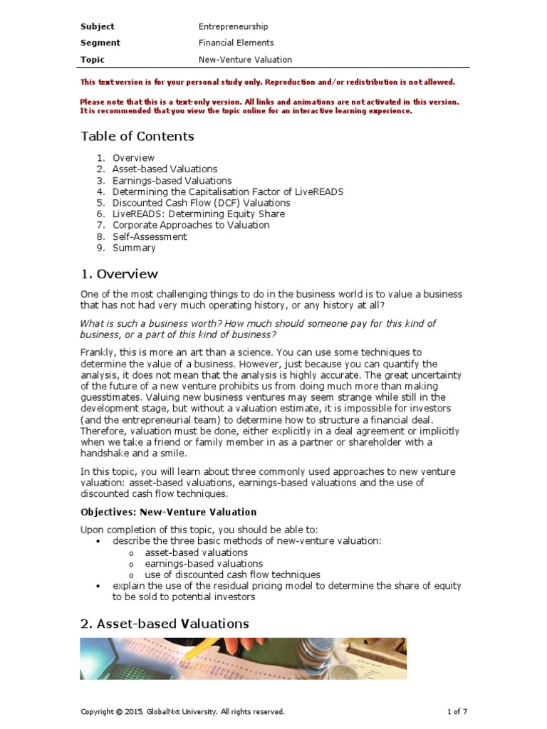New-Venture Valuation | PDF | Discounted Cash Flow | Valuation (Finance)