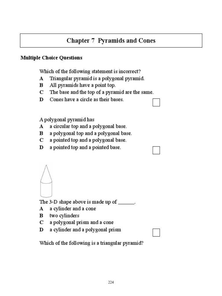 Chapter 7 Pyramids and Cones: Multiple Choice Questions | PDF | Shape ...