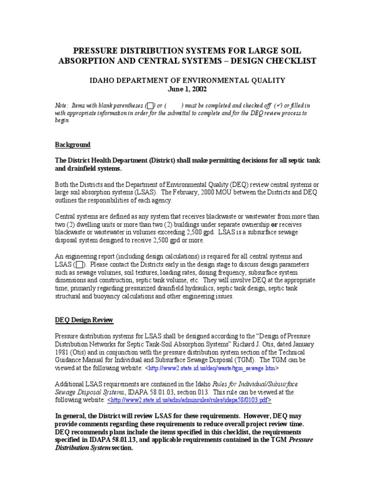 Pressure Distribution Systems For Large Soil Absorption and Central ...