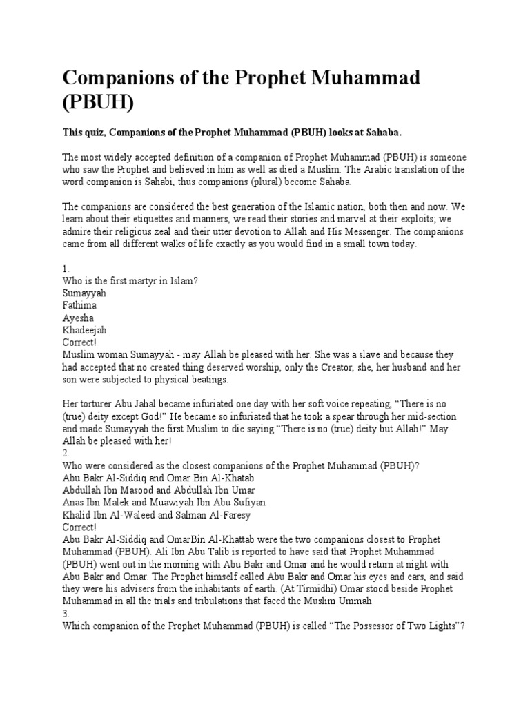 Companions of Prophet | PDF | Muhammad | Umar