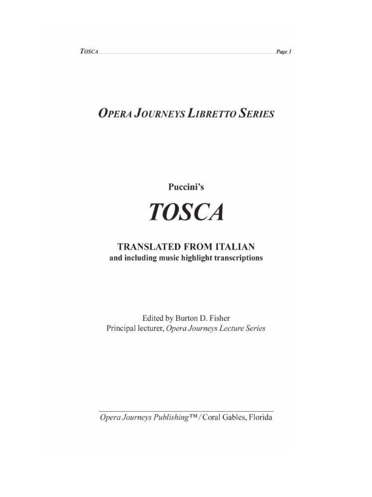 Puccini's TOSCA (Opera Journeys Libretto Series) Part 1 PDF | PDF