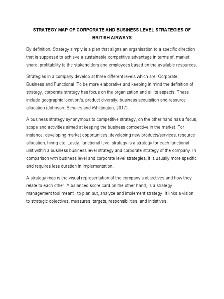 British Airways Strategy Map Overview | PDF
