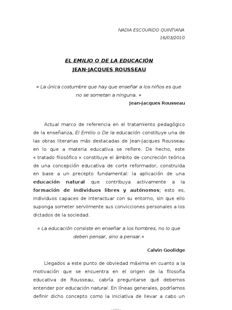 El Emilio de Rousseau | PDF | Emile, o sobre educación | Jean-Jacques ...