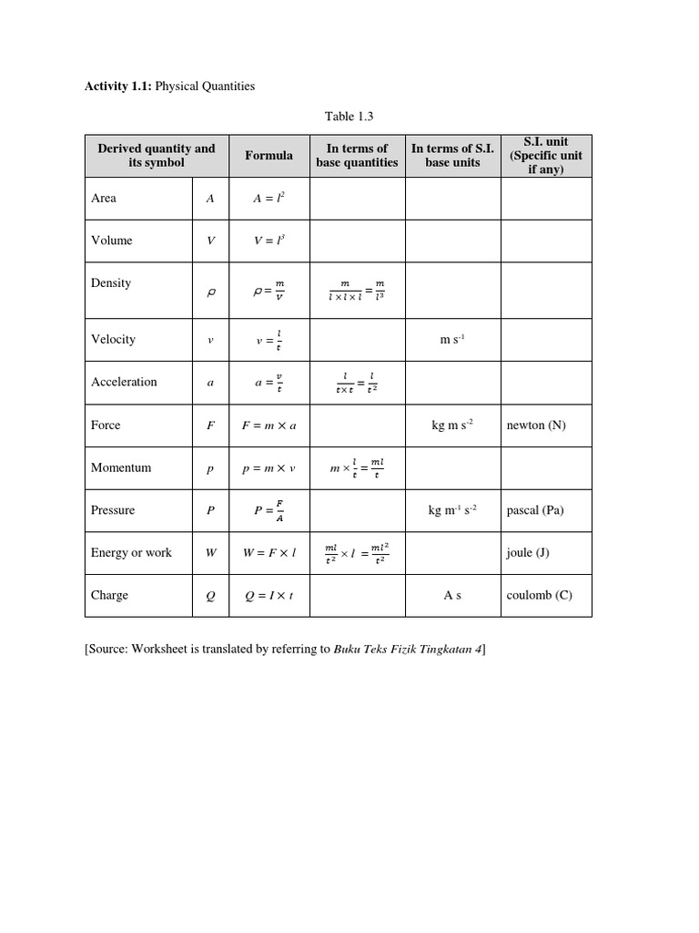 Activity 1.1 Physical Quantity | PDF