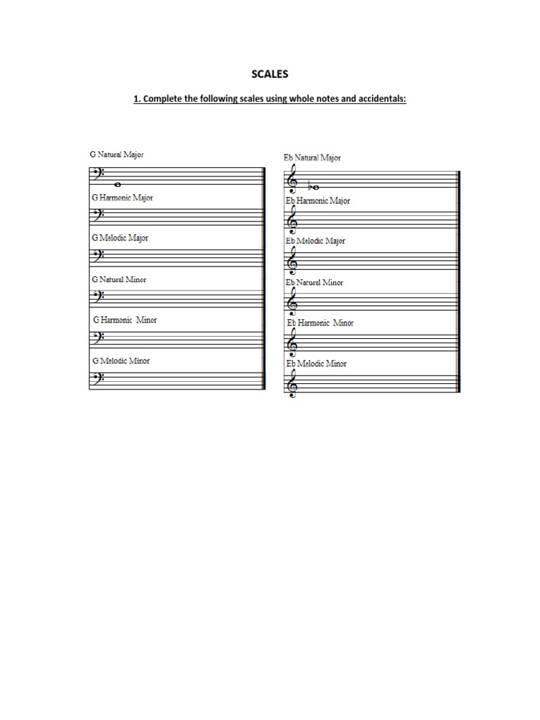 Scales: 1. Complete The Following Scales Using Whole Notes and ...